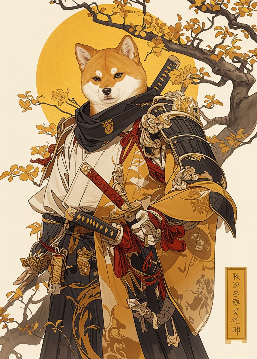 'Samurai Shiba' Poster, picture, metal print, paint by SuperNova | Displate