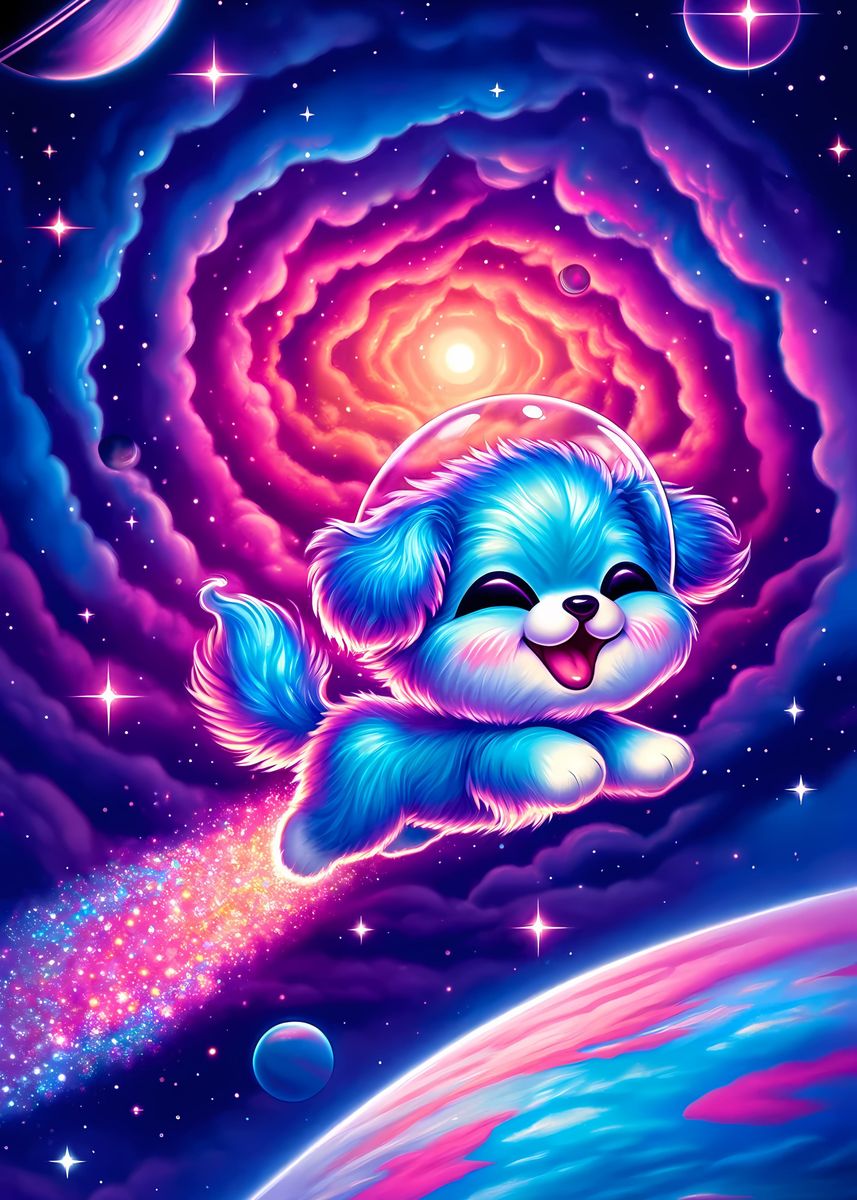 'Cosmic Pup ' Poster, picture, metal print, paint by Devran | Displate