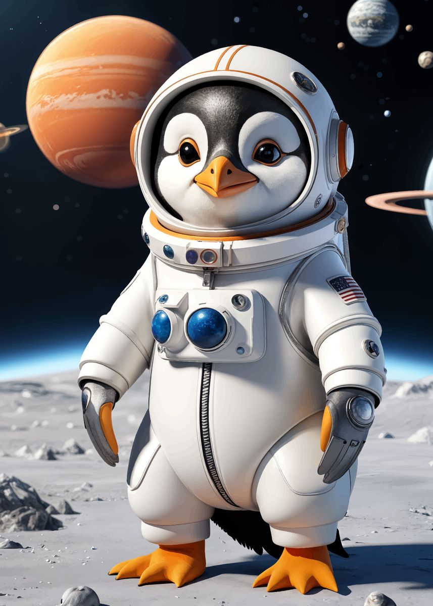 'Cute Astronaut Penguin ' Poster, picture, metal print, paint by Space ...