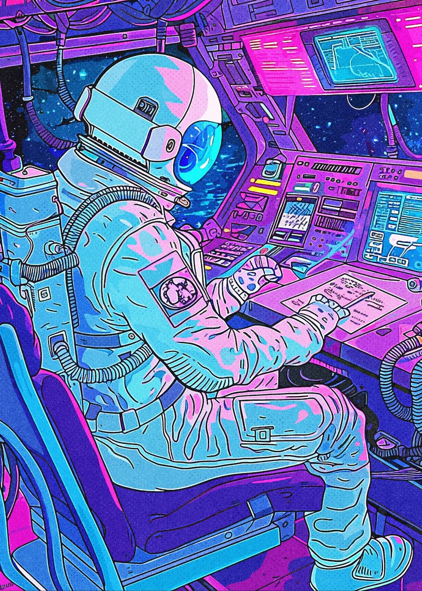 'Astronaut 80S Neon' Poster, picture, metal print, paint by Erick Sato ...