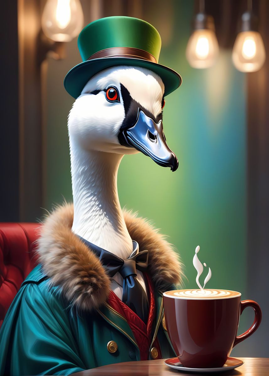 'Goose with Coffee' Poster, picture, metal print, paint by Gin Art ...