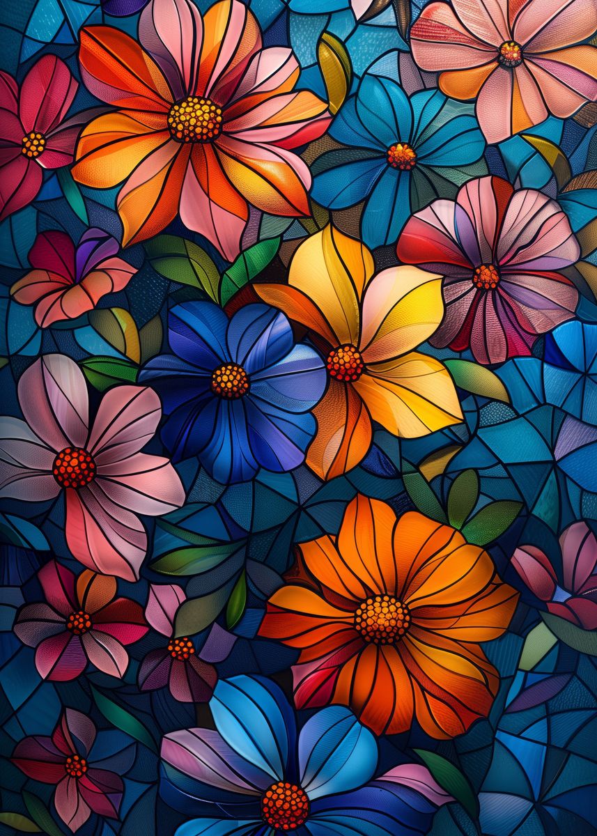 'Stained Glass Flowers ' Poster, picture, metal print, paint by PRX ...
