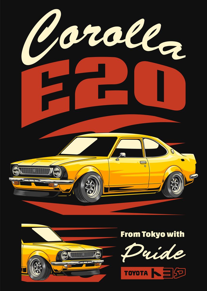 'Retro Corolla E20 JDM Car' Poster, picture, metal print, paint by ...