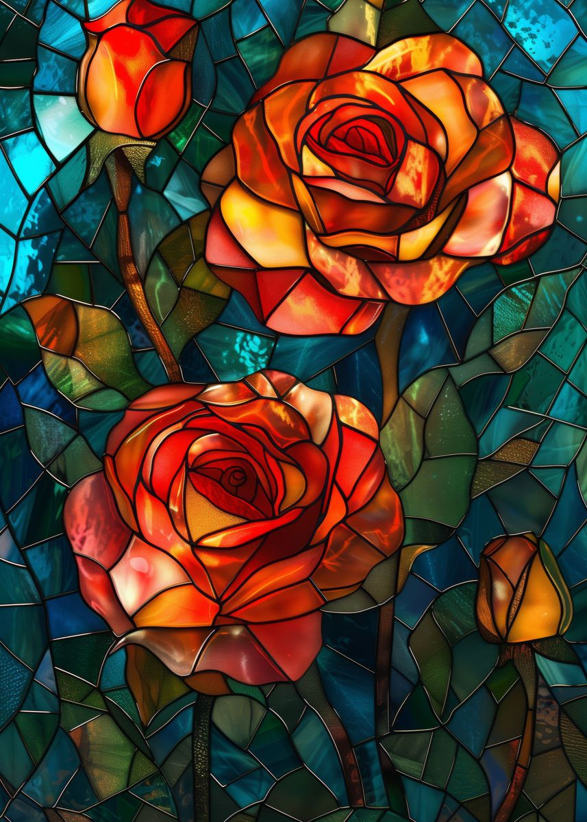 'Stained Glass Flowers ' Poster, picture, metal print, paint by PRX ...