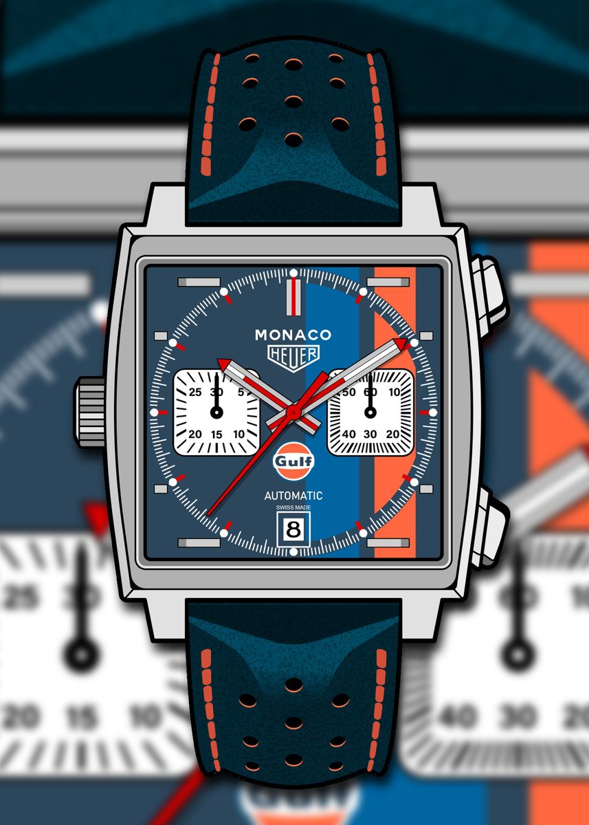 'Gulf Monaco Watch' Poster, picture, metal print, paint by HSDESIGNSHOP ...