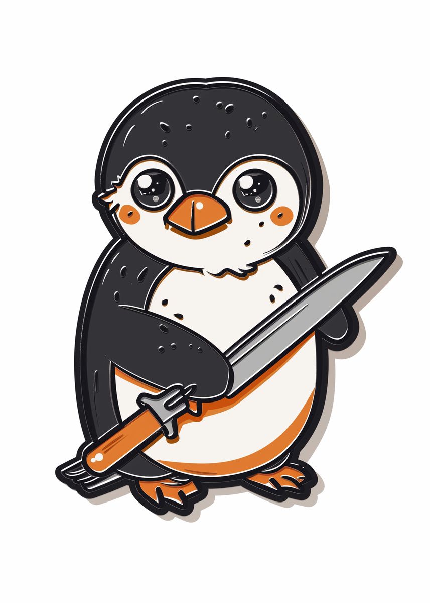 'Penguins with Knife' Poster, picture, metal print, paint by Muhammad ...