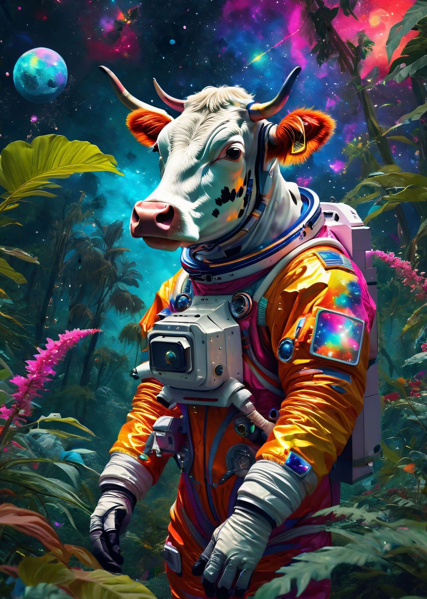 'Astro Cow' Poster, picture, metal print, paint by KingTail Designs ...