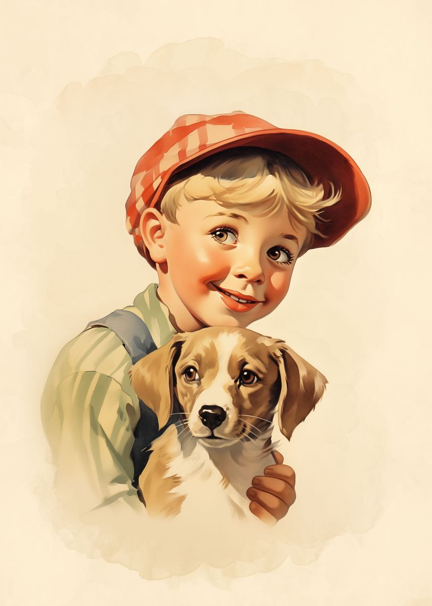 'Little boy and dog' Poster, picture, metal print, paint by PetsArt ...