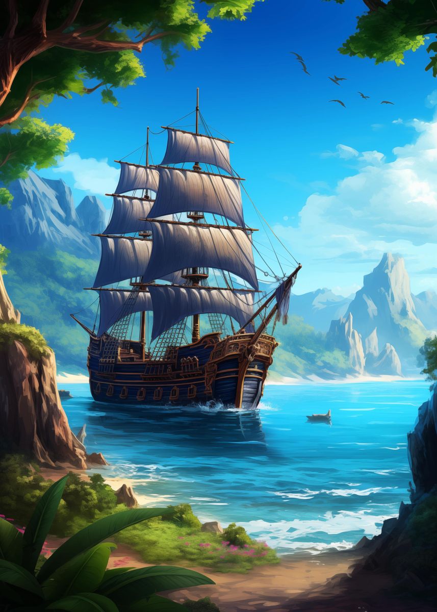 'pirate ship landscape' Poster, picture, metal print, paint by Conor ...