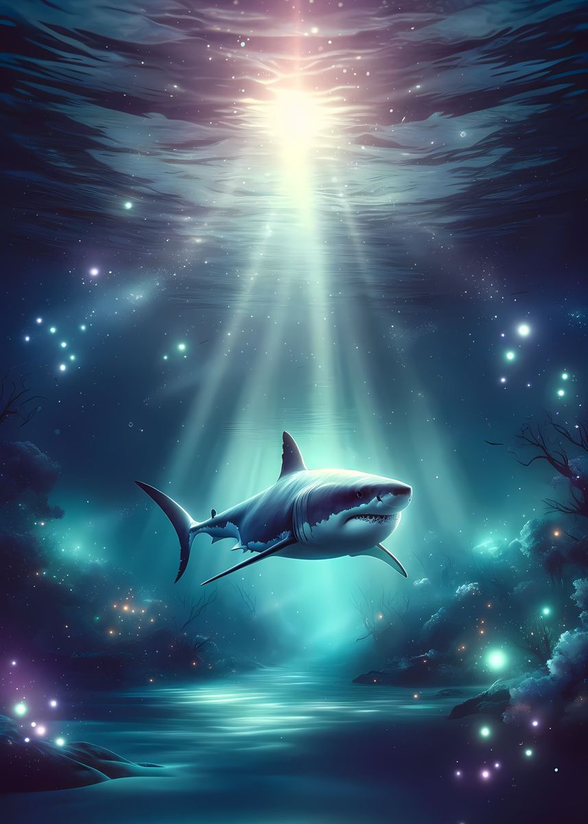 'Ocean Mystique Great White' Poster, picture, metal print, paint by ...
