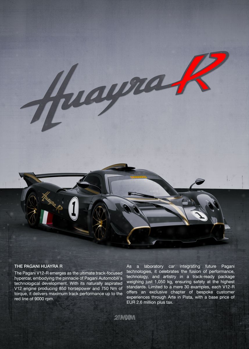 'Pagani Huayra R' Poster, picture, metal print, paint by 21 MXM | Displate