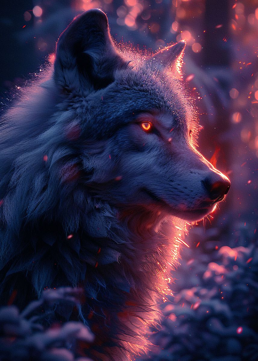 'Red Eye Wolf' Poster, picture, metal print, paint by thu doan | Displate