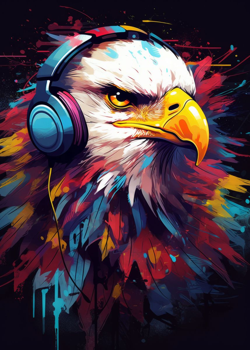 'Eagle with Headphones' Poster, picture, metal print, paint by AnHa ...