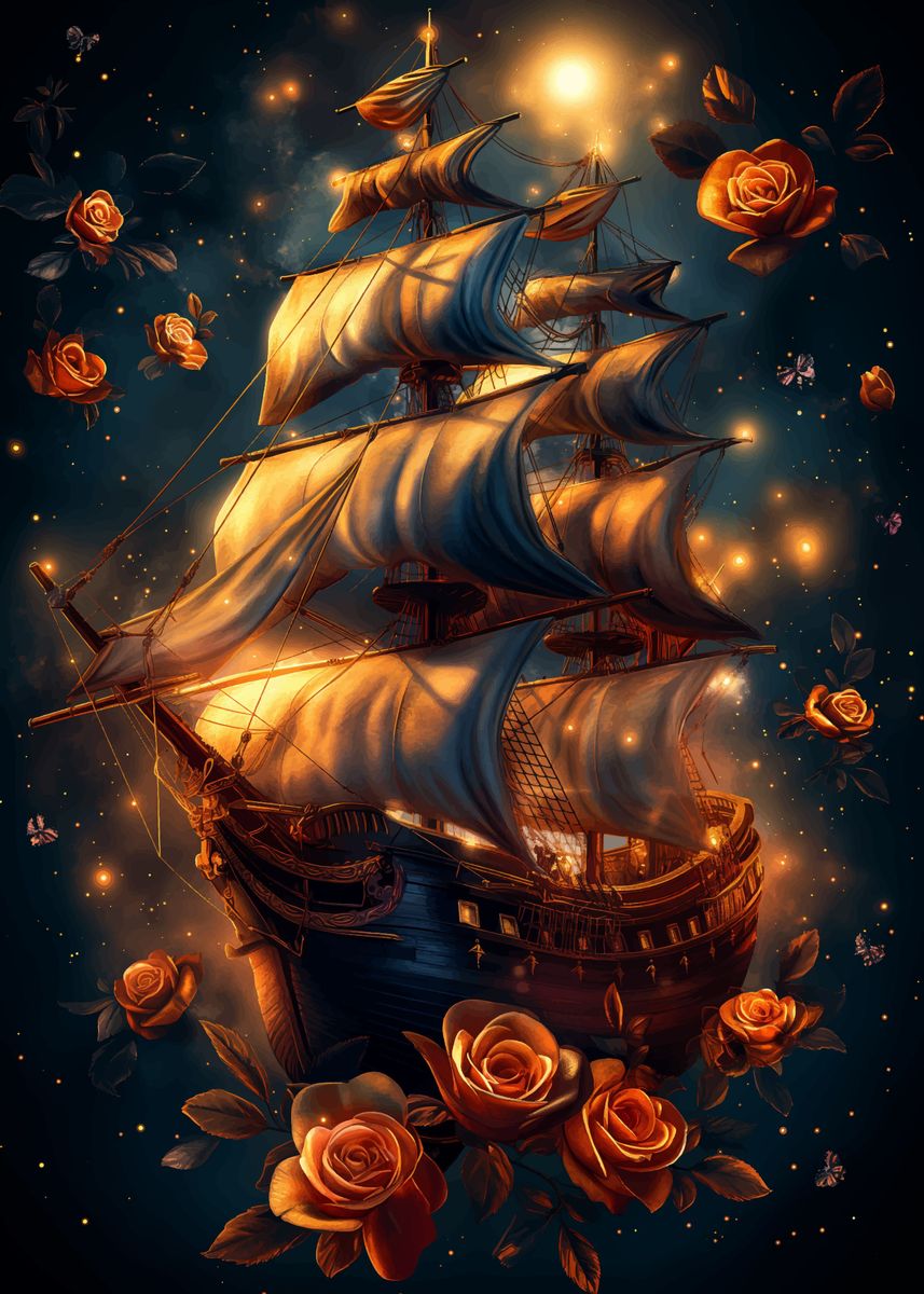 ' Pirate Ship Among Stars' Poster, picture, metal print, paint by Anima ...
