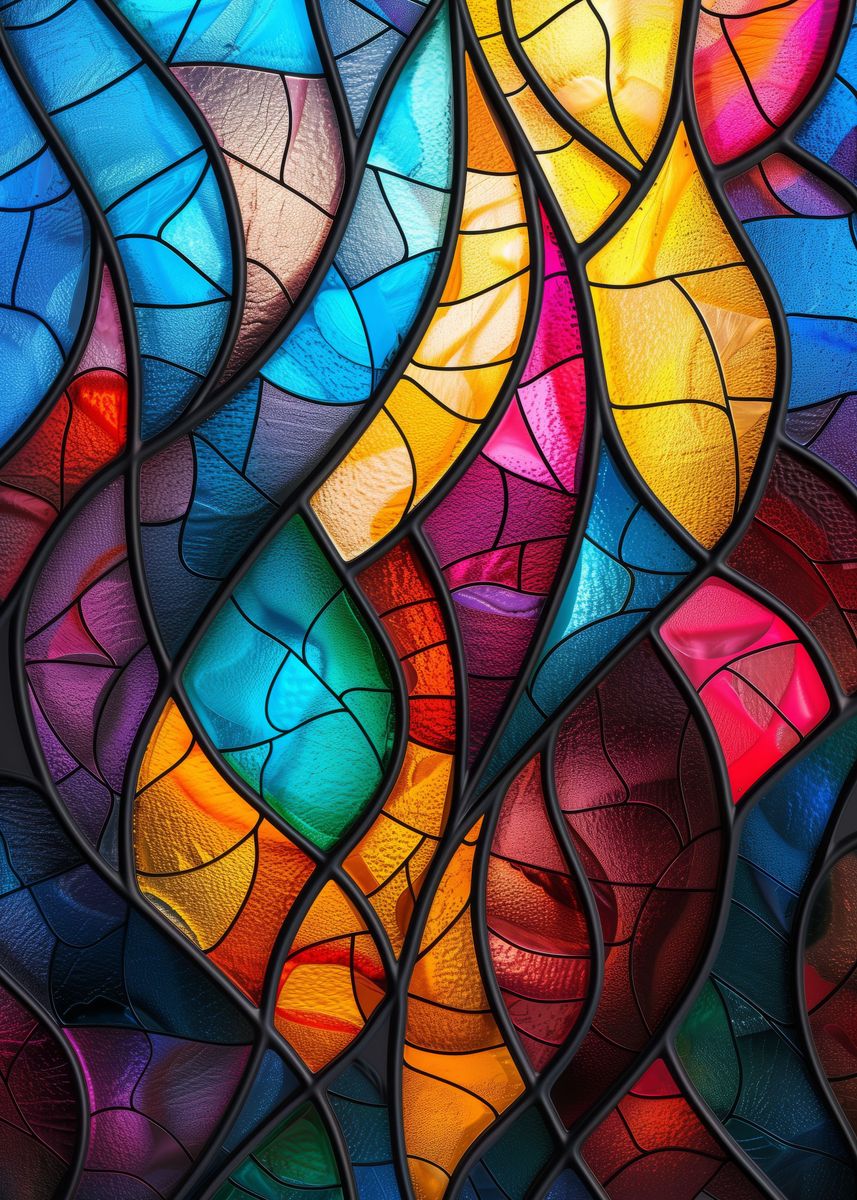 'Stained Glass Leaves Net' Poster, picture, metal print, paint by PRX ...