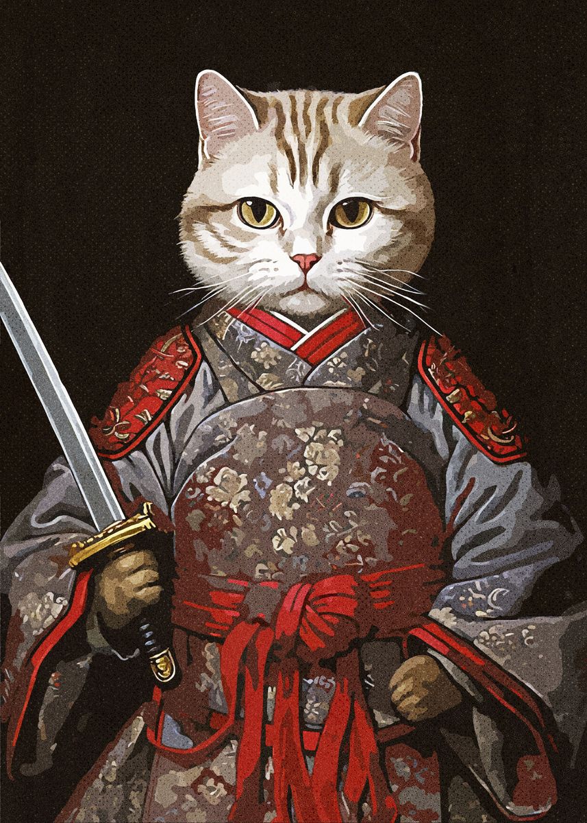 'Cat Samurai' Poster, picture, metal print, paint by Coffee Design ...