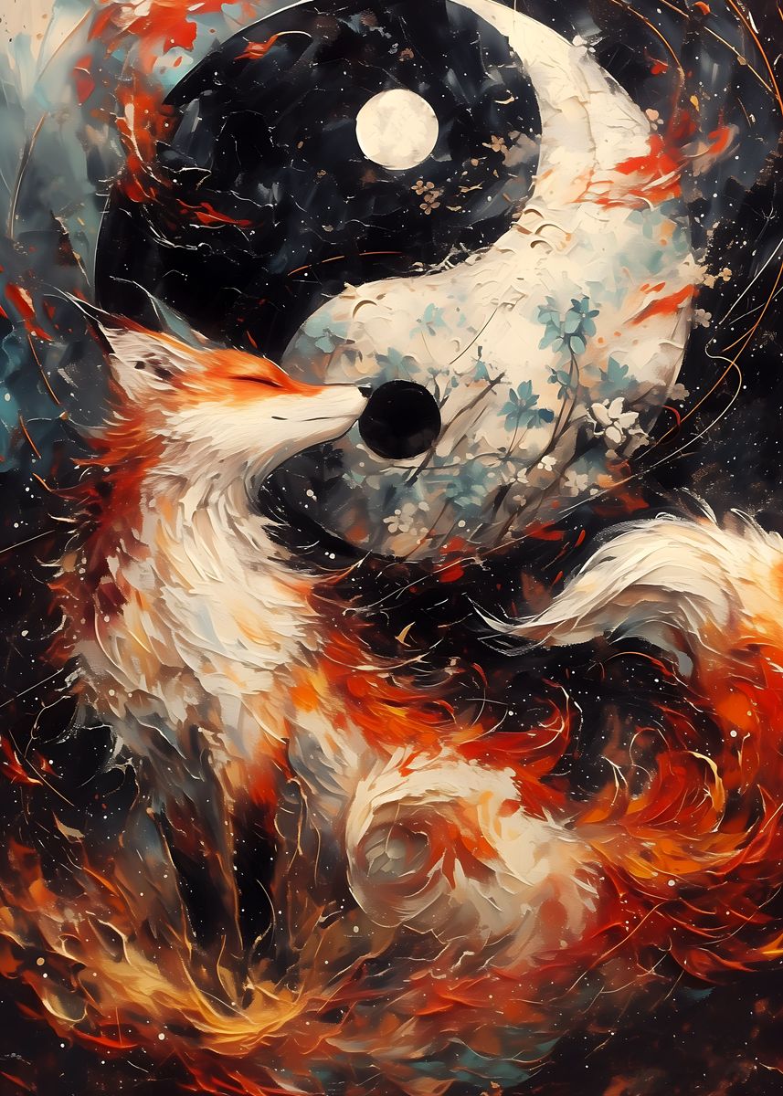 'The Fox Yin and Yang' Poster, picture, metal print, paint by ...