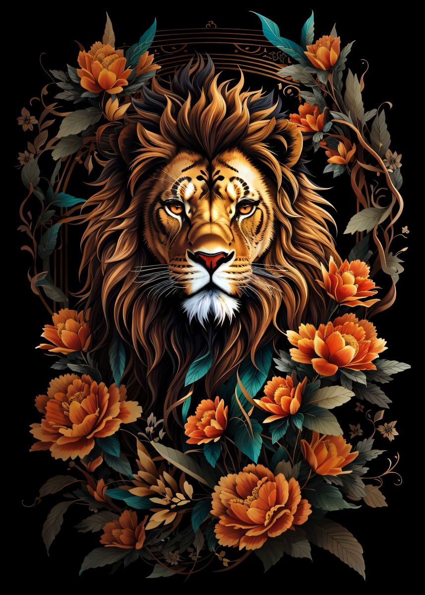 'Enigmatic Floral Lion' Poster, picture, metal print, paint by Shamoon ...