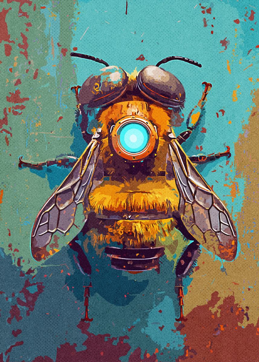 'Bee Robot' Poster, picture, metal print, paint by Gomes Leonard | Displate