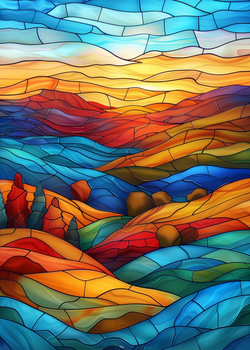'Stained Glass Landscape' Poster, picture, metal print, paint by ...