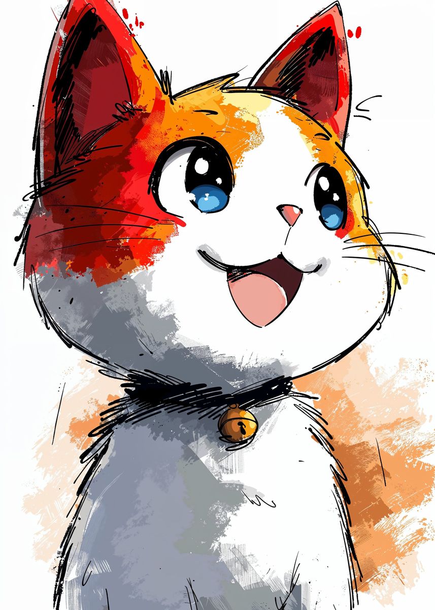 'Delighted Cat' Poster, picture, metal print, paint by Nao | Displate