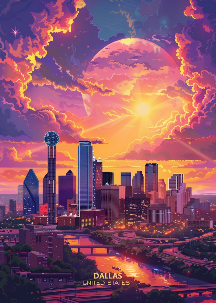 'Beautiful sunset in Dallas' Poster, picture, metal print, paint by ...