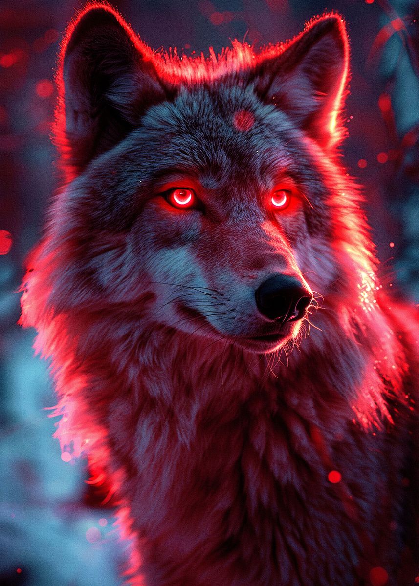 'Red Eye Wolf' Poster, picture, metal print, paint by thu doan | Displate