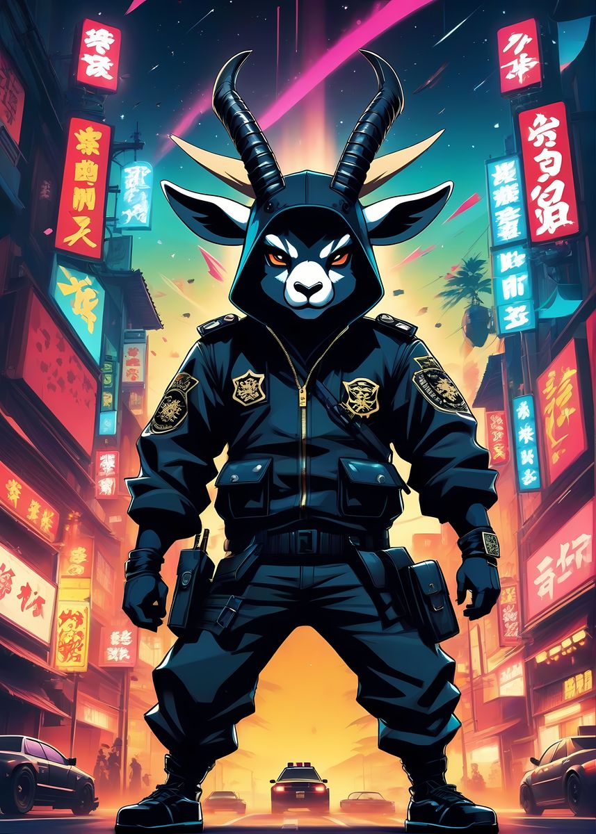 'Goat Badass' Poster, picture, metal print, paint by Gin Art | Displate