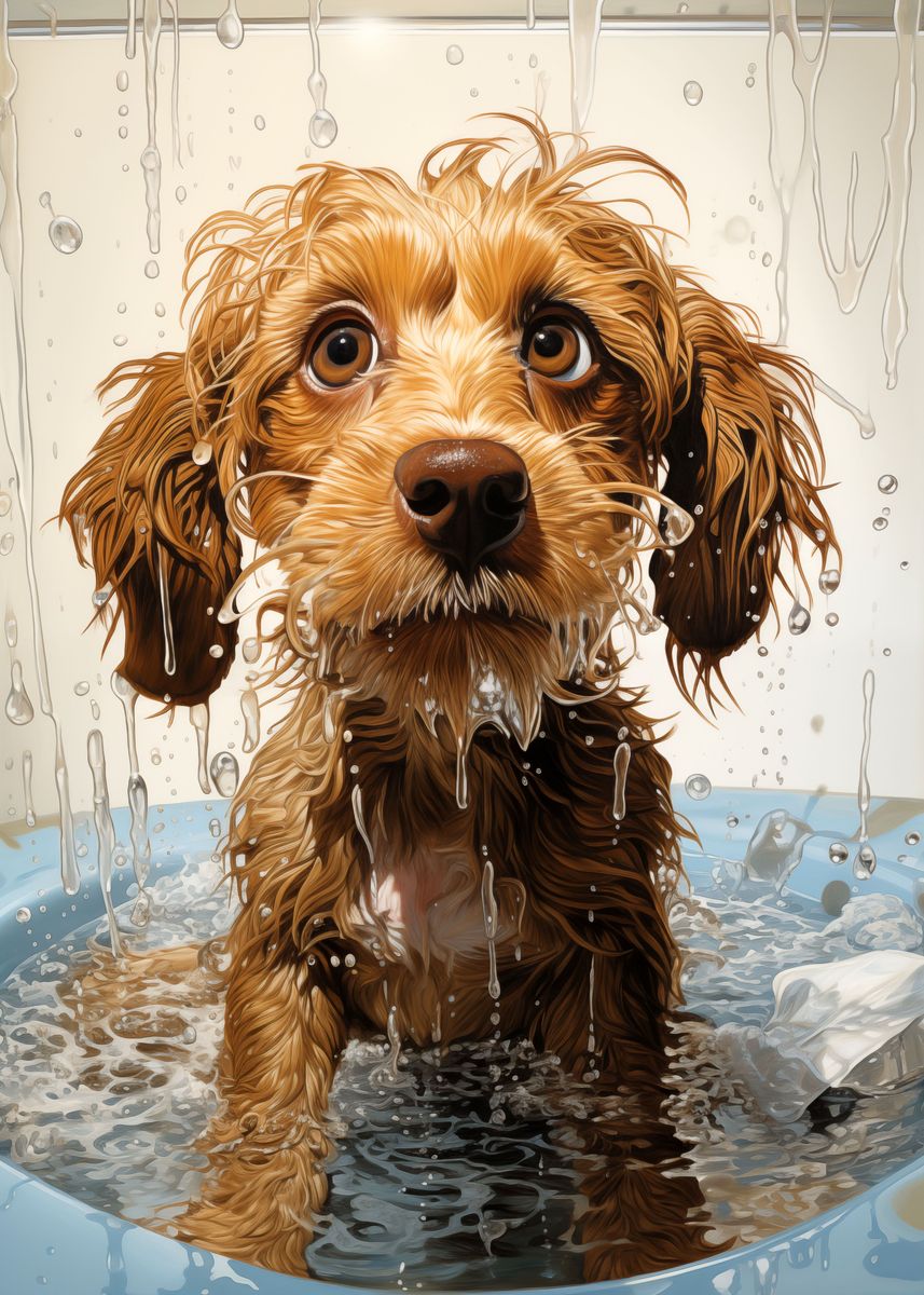 'Cute dog in the water' Poster, picture, metal print, paint by Roman ...