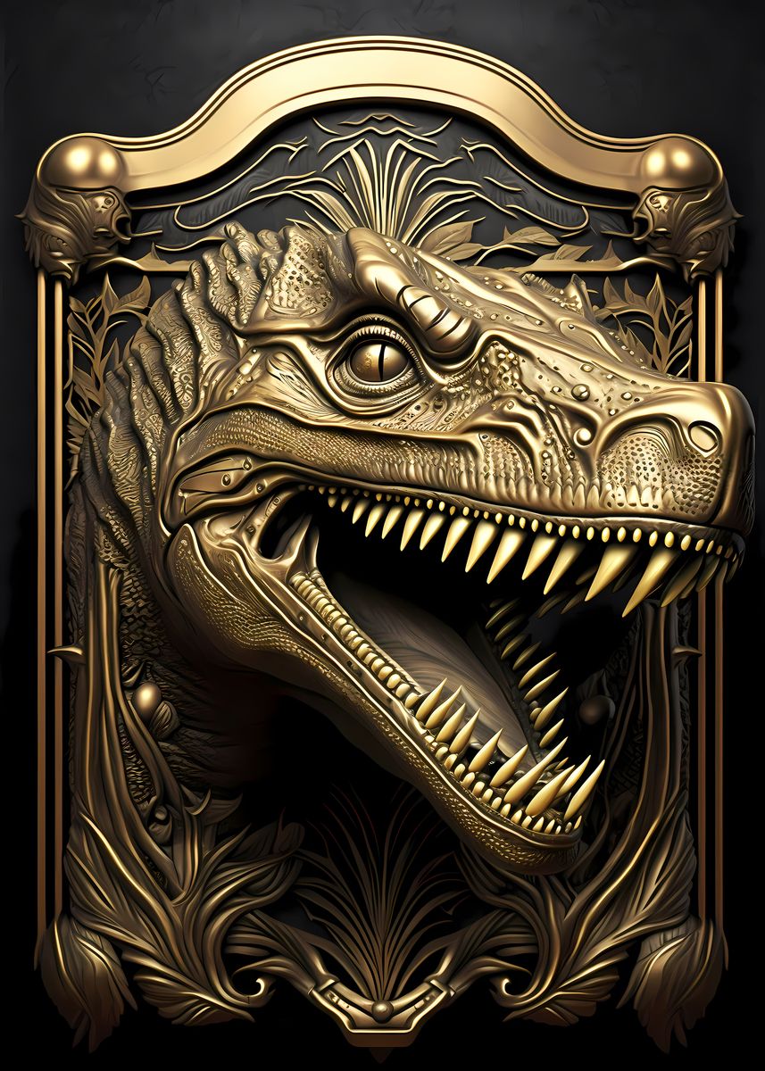 'Golden T Rex Dinosaur Art' Poster, picture, metal print, paint by ...