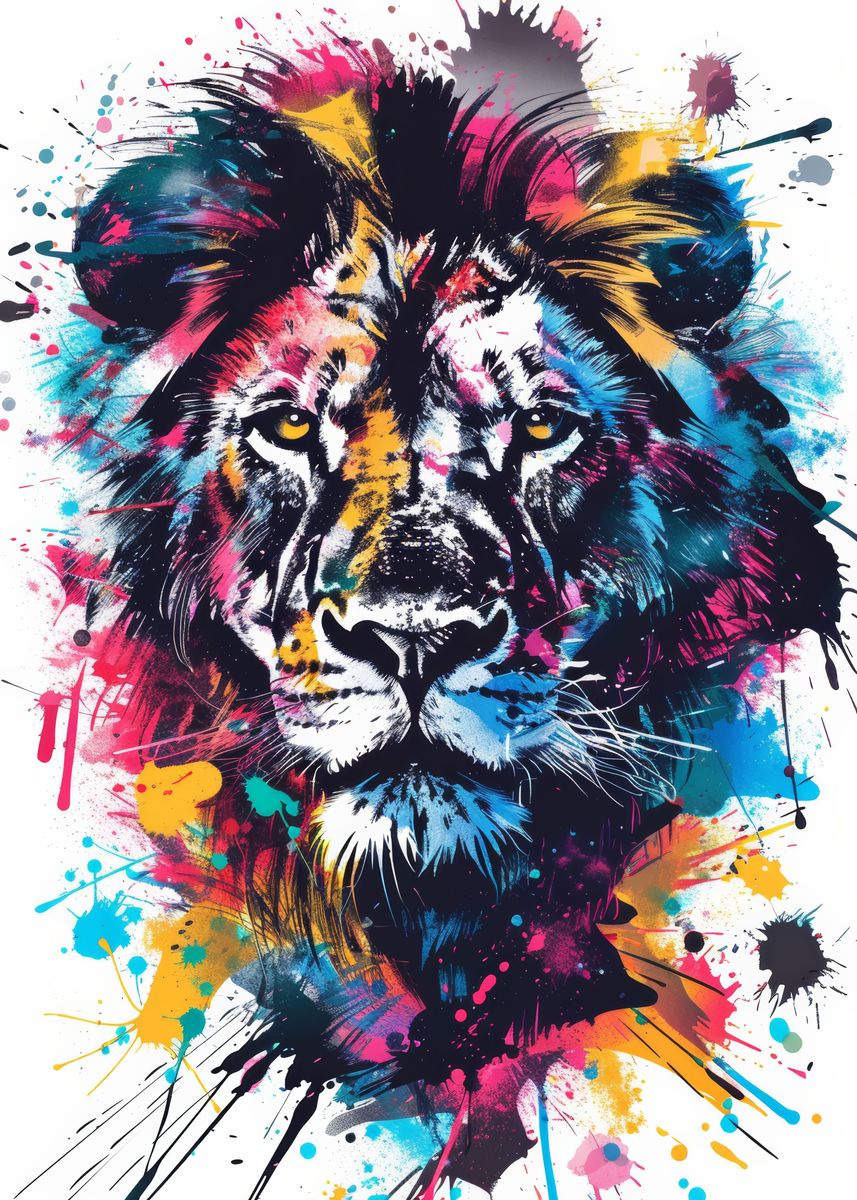 'Lion in Colors' Poster, picture, metal print, paint by Martin Funk ...