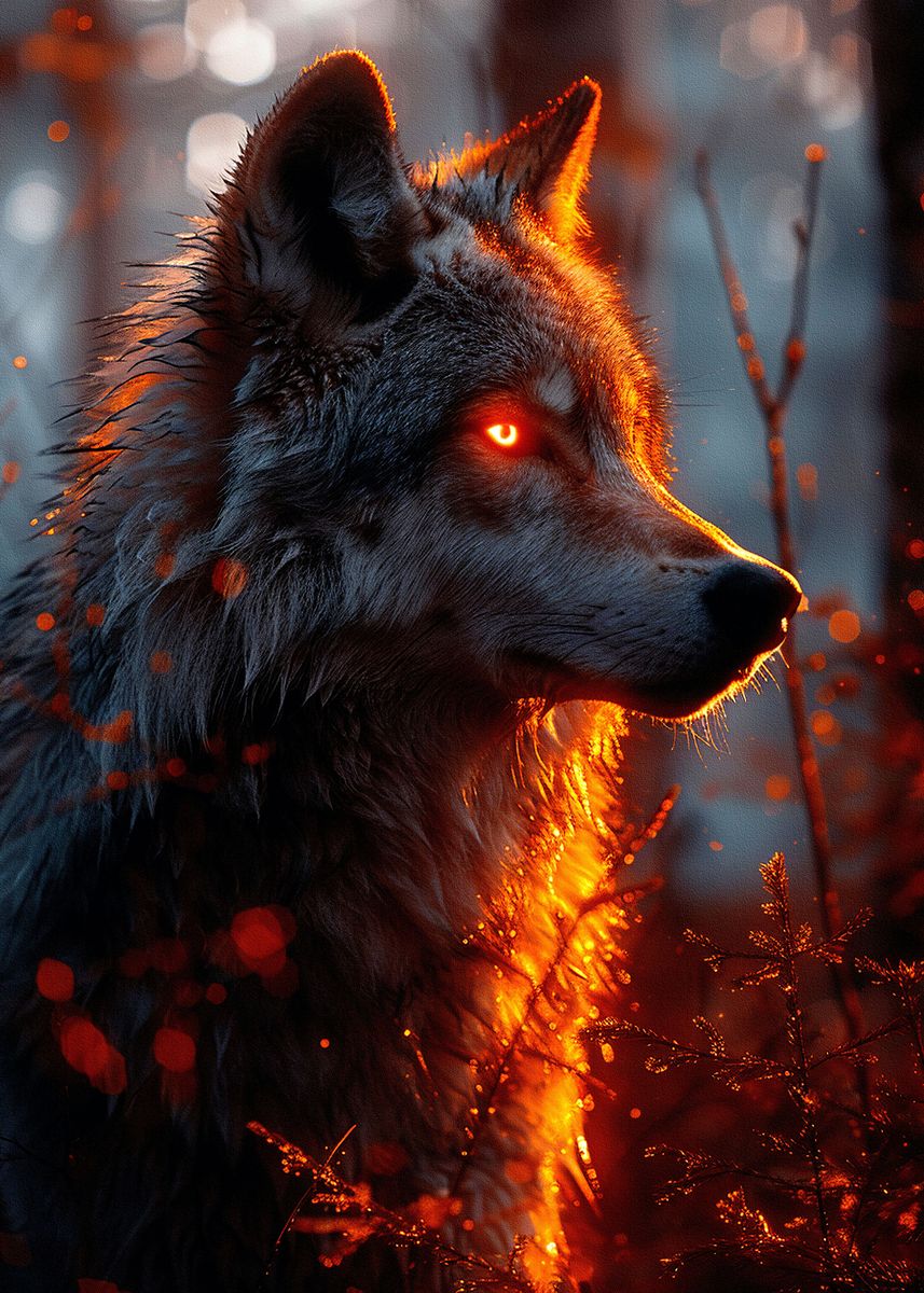 'Red Eye Wolf' Poster, picture, metal print, paint by thu doan | Displate