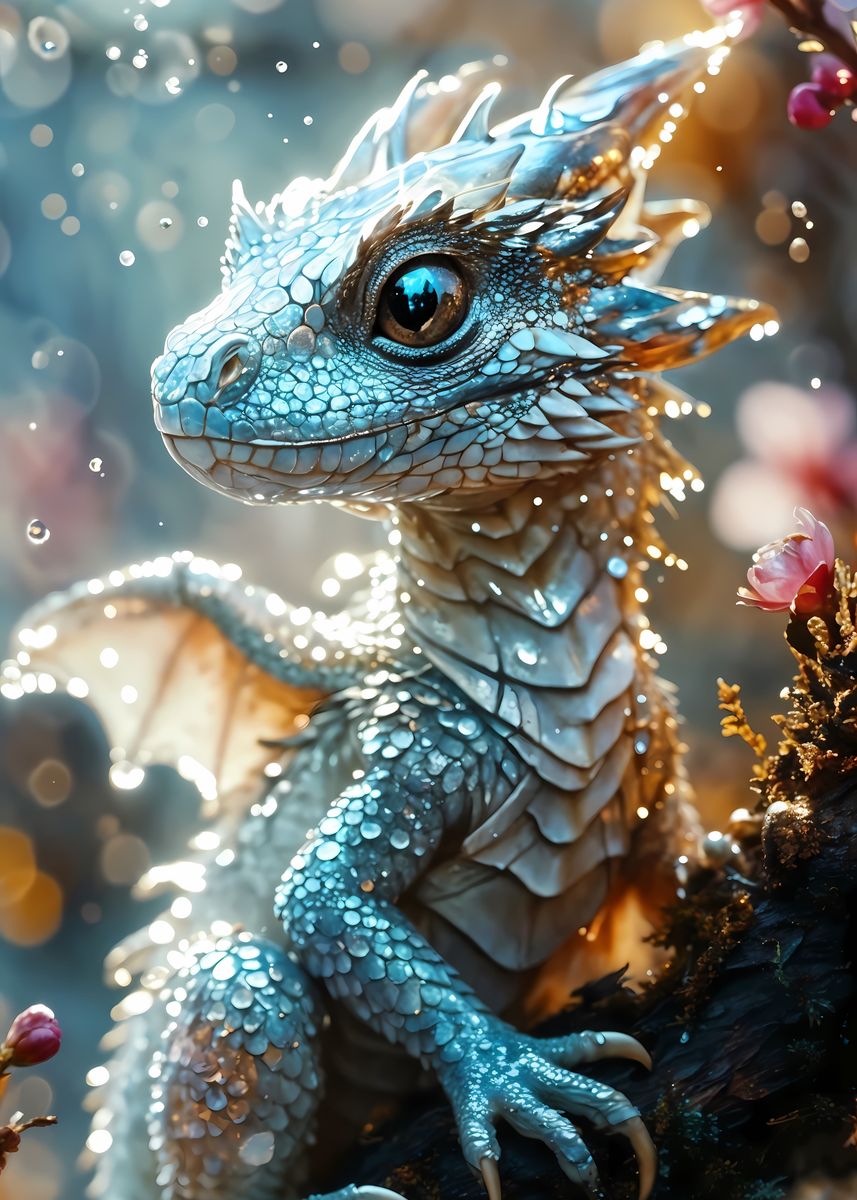 'White magical baby dragon' Poster, picture, metal print, paint by By ...