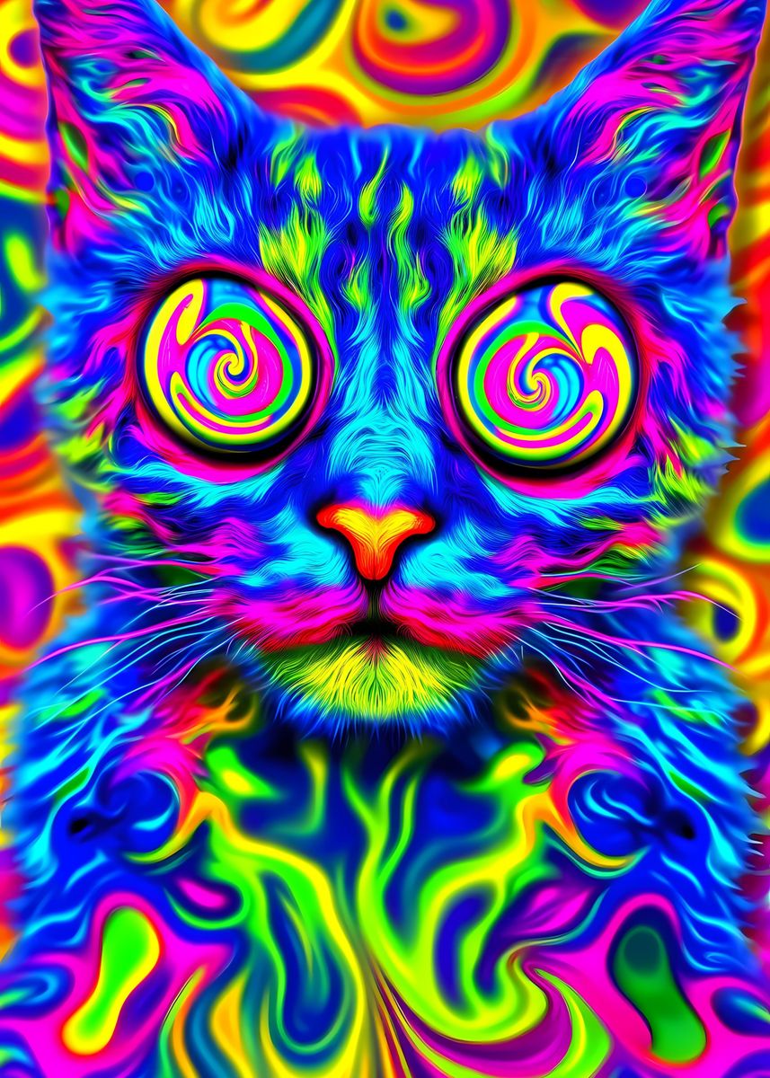'Psychedelic Feline Visions' Poster, picture, metal print, paint by ...