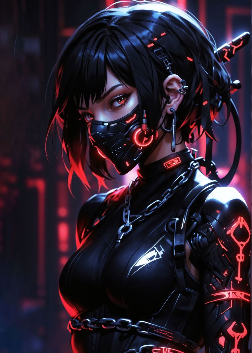 'Ninja Cyberpunk Girl' Poster, picture, metal print, paint by ...