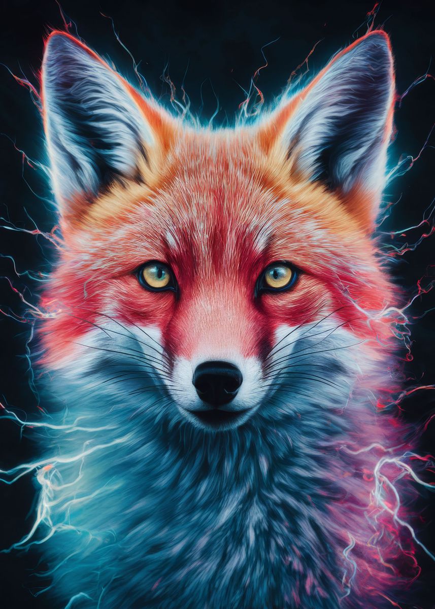 'Fox Electricity' Poster, picture, metal print, paint by DecoyDesign ...
