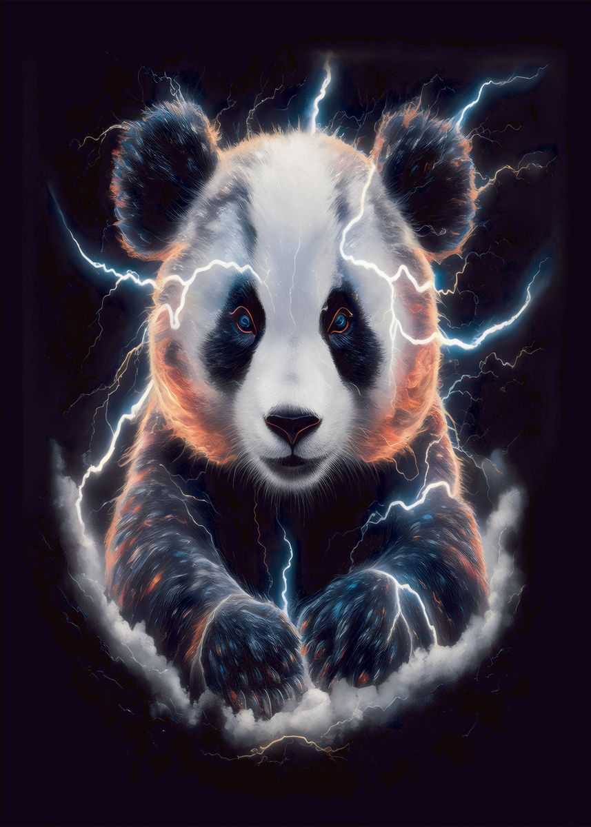 'Panda with lightning' Poster, picture, metal print, paint by Reese ...
