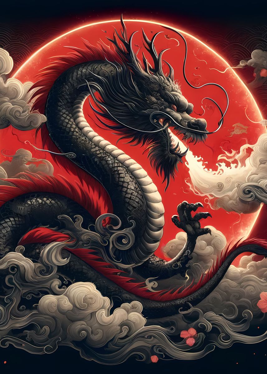 'Celestial Dragon Eclipse' Poster, picture, metal print, paint by ...