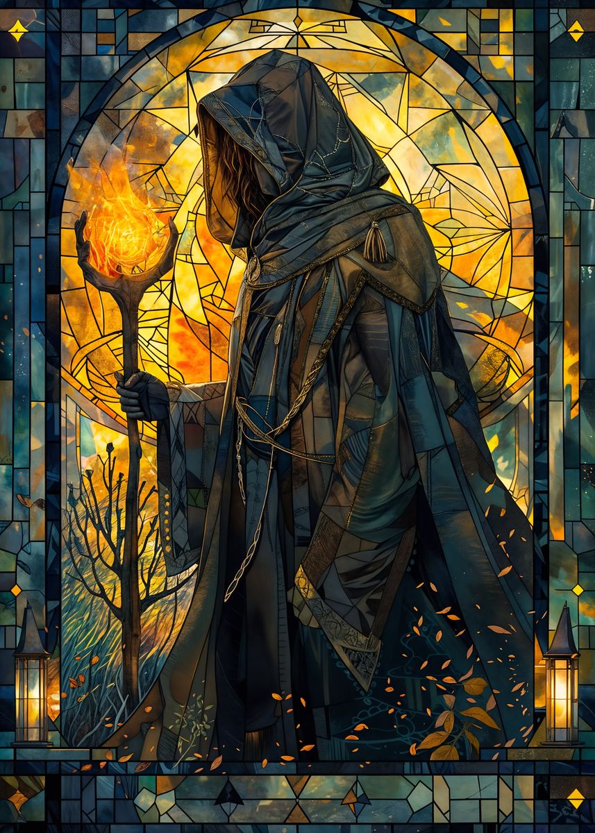'Stained glass Fire wizard' Poster, picture, metal print, paint by ...