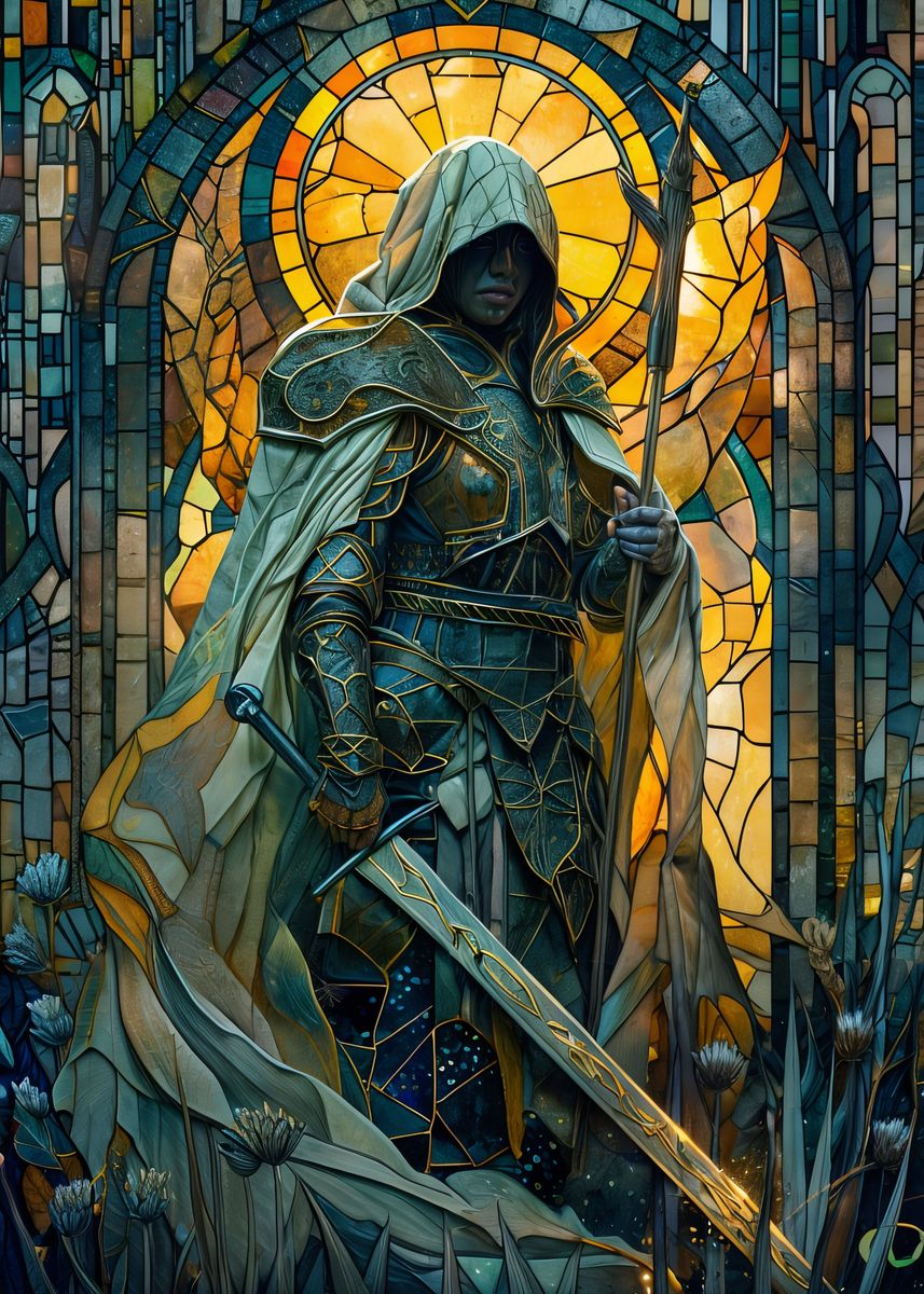'Stained glass Knight' Poster, picture, metal print, paint by ...