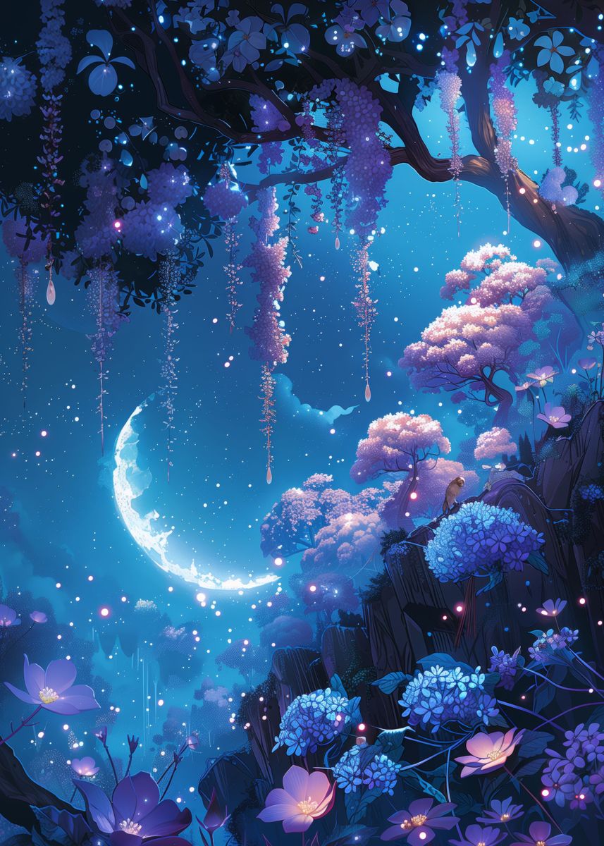 'Night Garden Anime ' Poster, picture, metal print, paint by Hristiyana ...