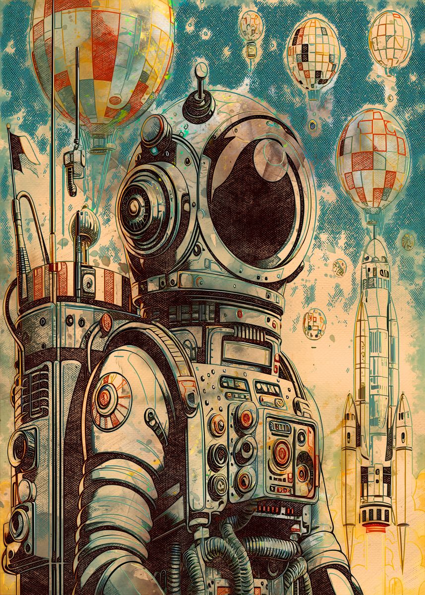 'Vintage Robot Art' Poster, picture, metal print, paint by Tarjun ...