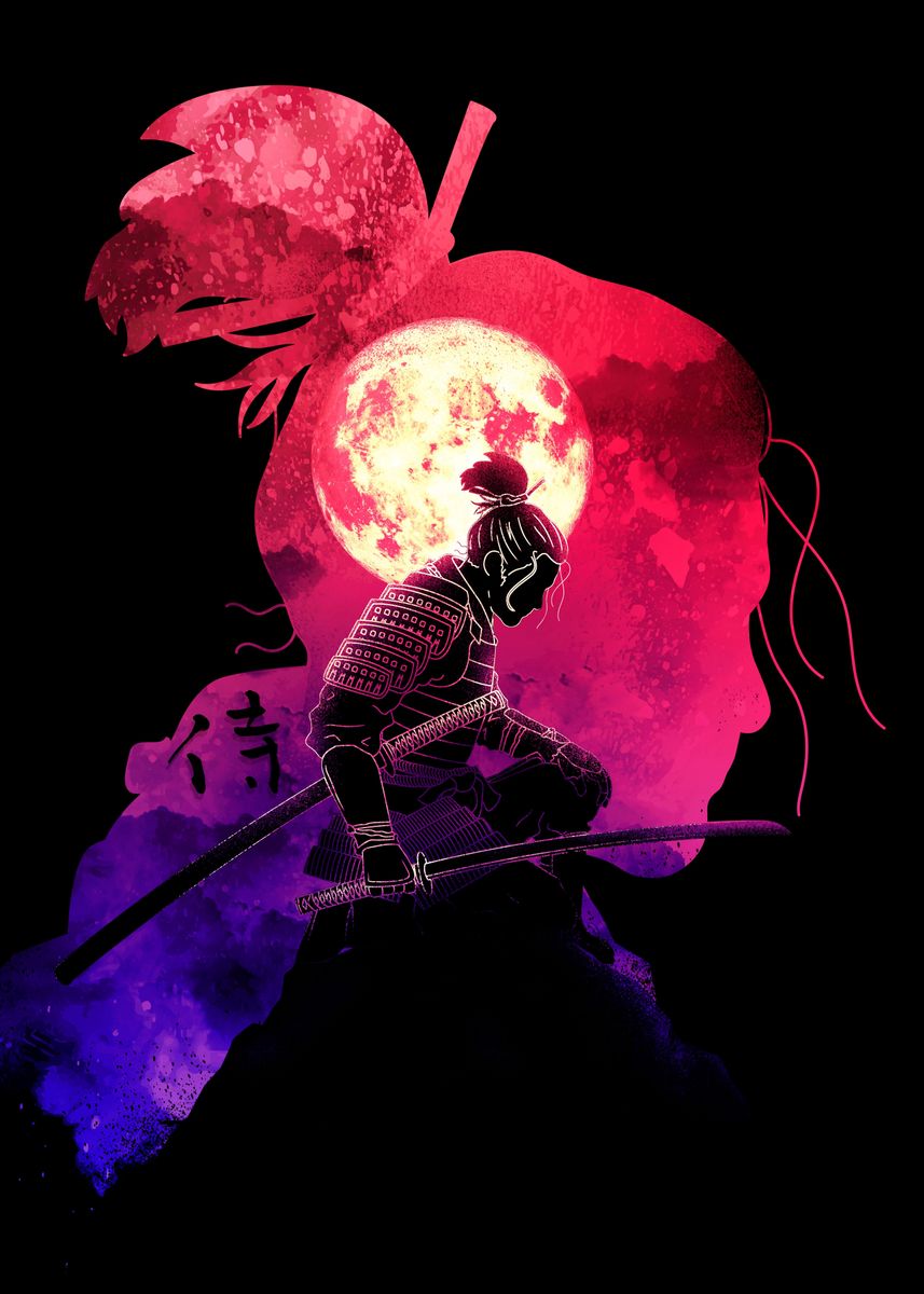 'Negative BloodMoon Samurai' Poster, picture, metal print, paint by ...