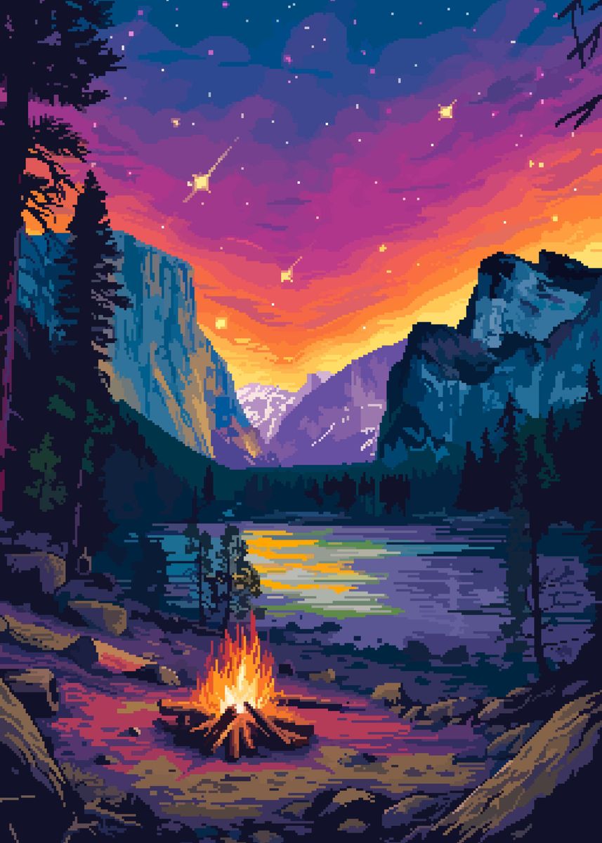 'Yosemite Retro Pixel Art' Poster, picture, metal print, paint by ...