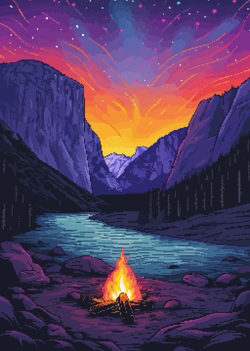 'Yosemite Retro Pixel Art' Poster, picture, metal print, paint by ...