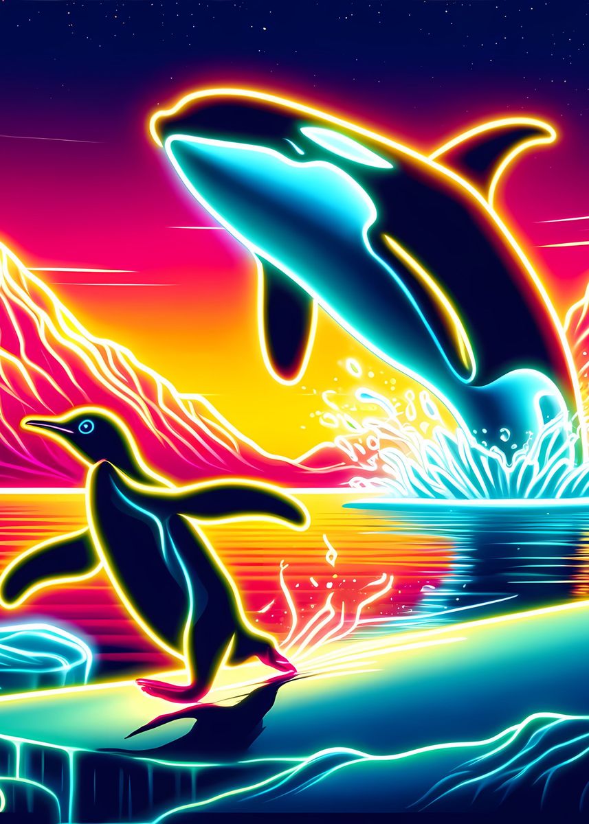 'Penguin Escapes Orca' Poster, picture, metal print, paint by Devran ...