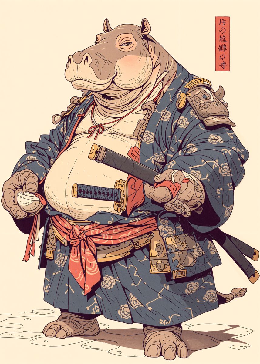 'Samurai Hippopotamus' Poster, picture, metal print, paint by SuperNova ...