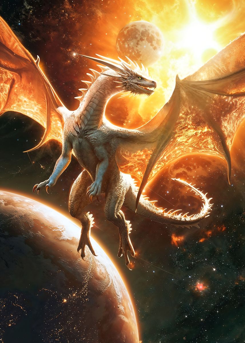 'Sunfire Sovereign Dragon' Poster, picture, metal print, paint by ...