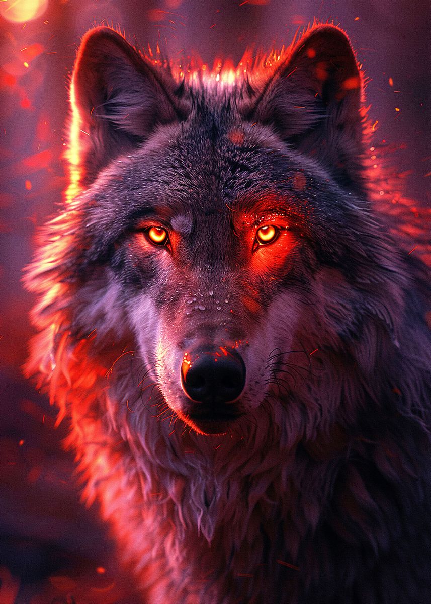 'Red Eye Wolf' Poster, picture, metal print, paint by thu doan | Displate
