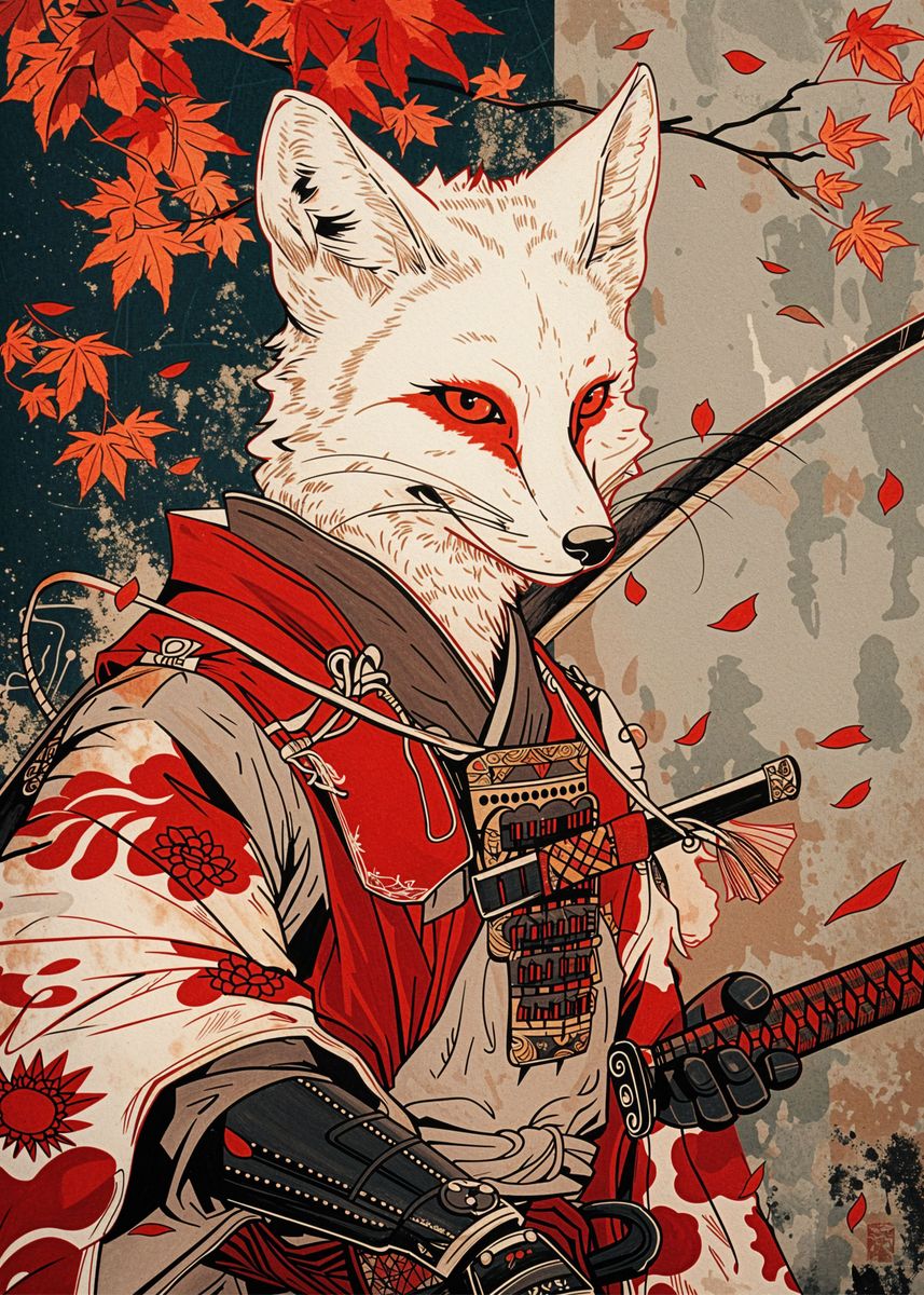 'Samurai Kitsune' Poster, picture, metal print, paint by SuperNova ...